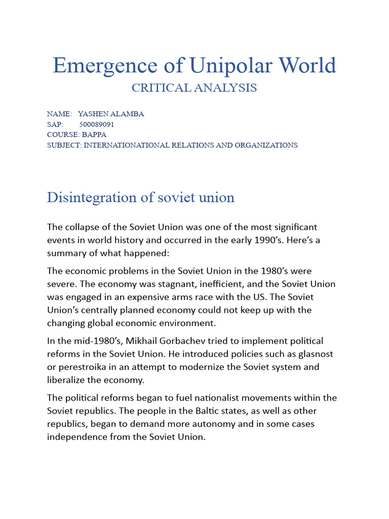 Unipolar world | PDF | Polarity (International Relations) | Soviet Union