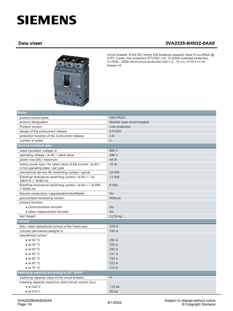 3VA22256HN320AA0 Datasheet en | PDF | Alternating Current | Electrical Engineering