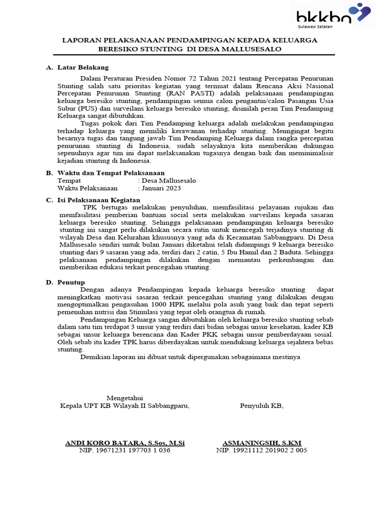 Laporan Pendampingan Keluarga Beresiko Stunting | PDF