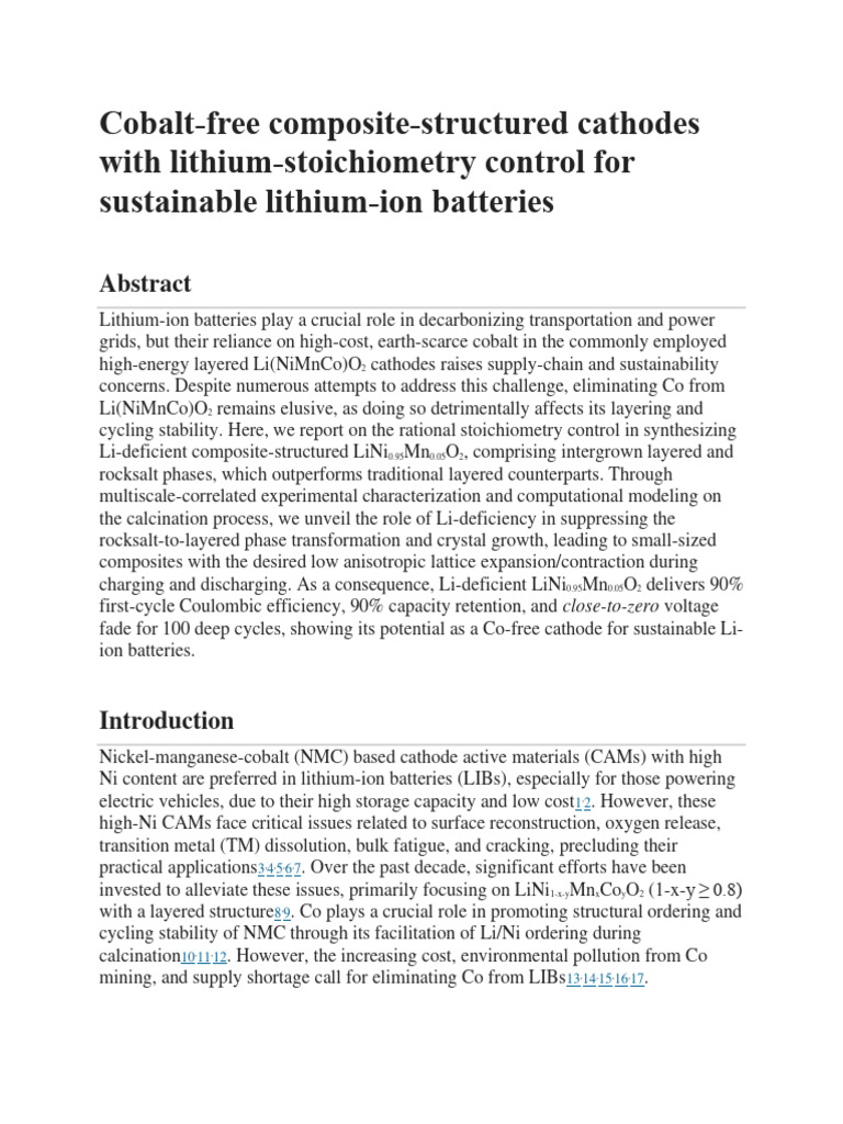 Cobalt Free Composite | PDF | Lithium Ion Battery | Physical Chemistry