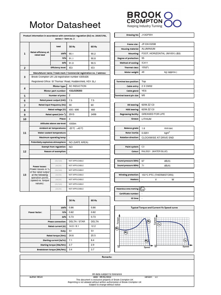 007-Motor JP-DA132SB 7.5KW 2P B3 | PDF | Electric Motor | Power (Physics)