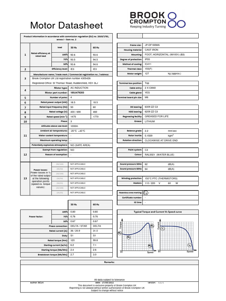 18.5 kW IE3 Motor Specifications | PDF | Electric Motor | Electromagnetism