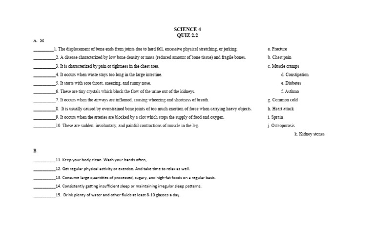 Middle School Health Quiz | PDF
