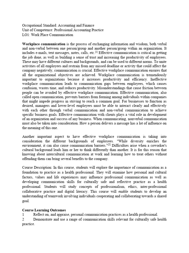 Occupational Standard | PDF | Communication | Psychological Concepts
