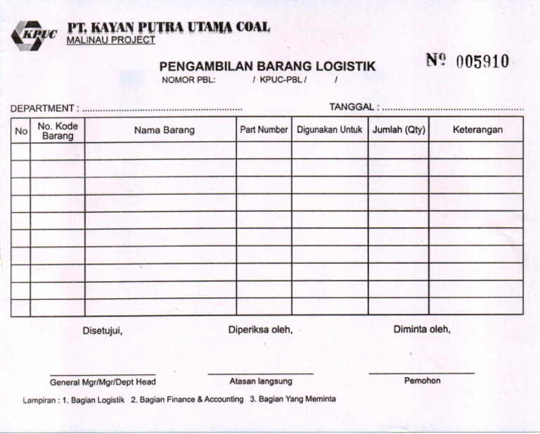 Form Permintaan Barang Logistik | PDF