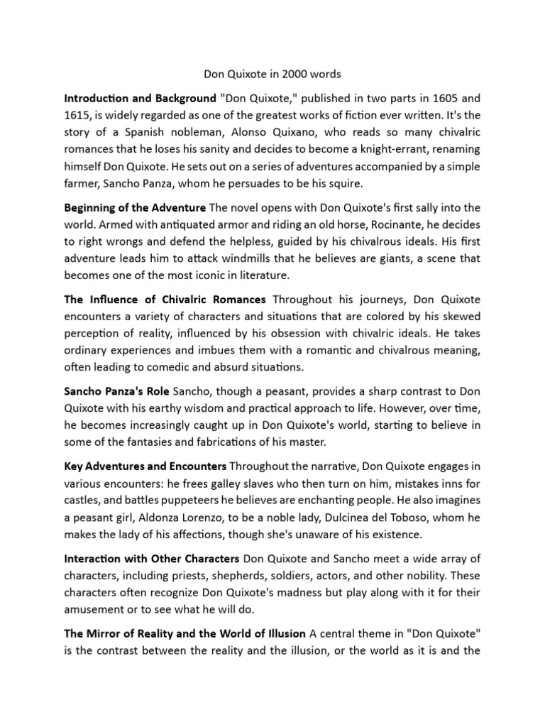 Don Quixote: A 2000-Word Overview | PDF | Don Quixote | Spanish Novels