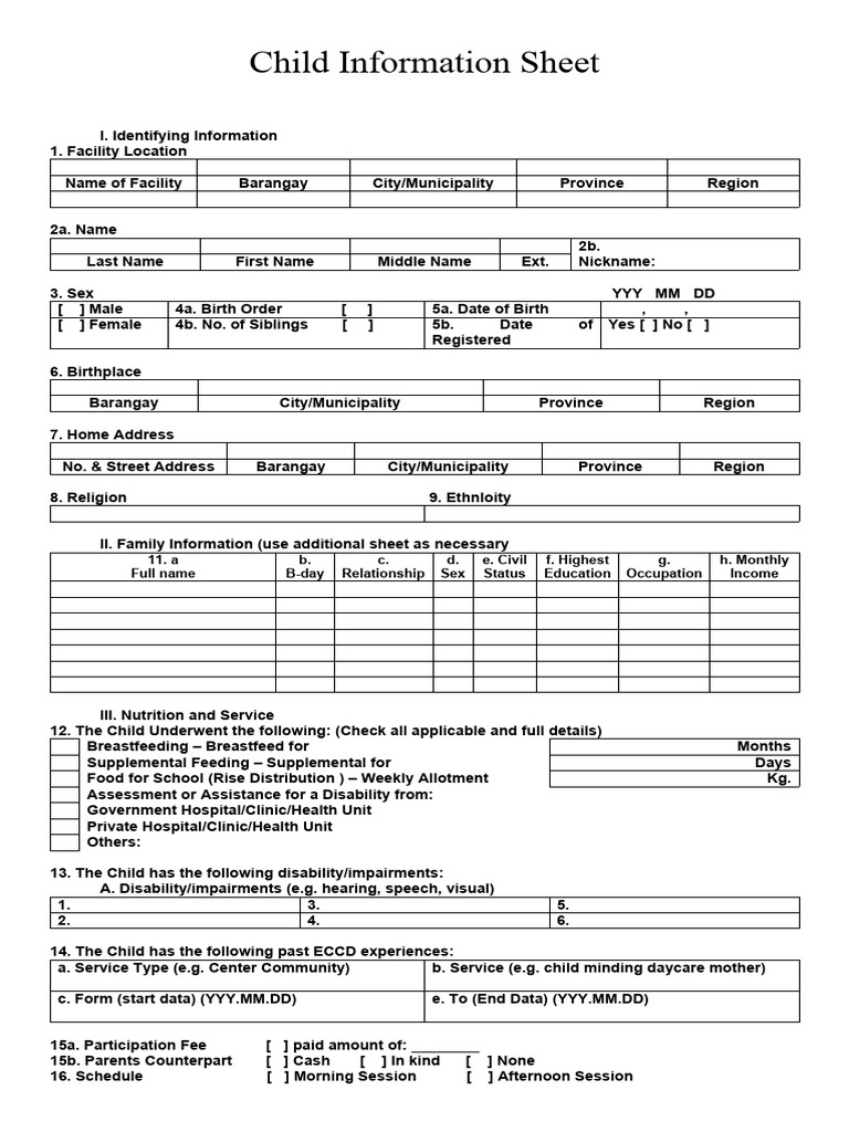 FC - Child Information Sheet | PDF