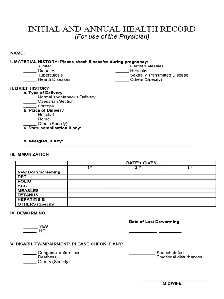 FC - Initial - Annual Health Record | PDF | Science & Mathematics
