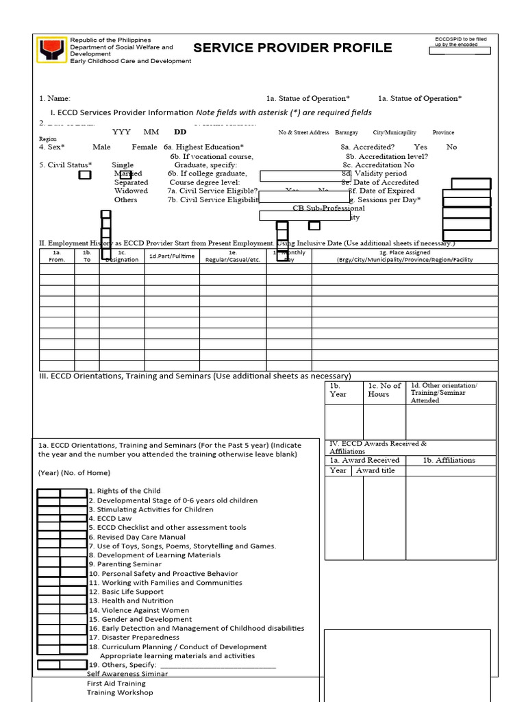 ECCD Service Provider Profile Form | PDF | Human Development