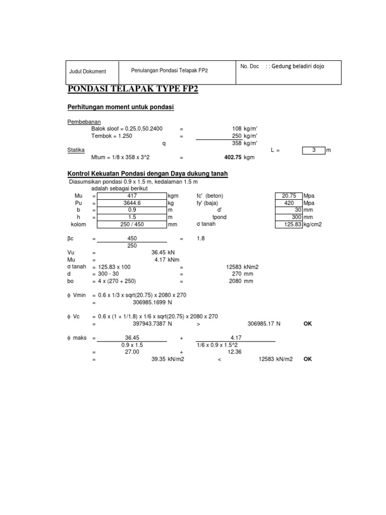 4. Perhitungan Pondasi footplat fp2 | PDF