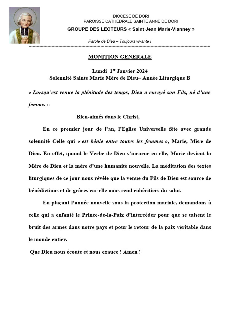 Solennité de Sainte Marie Mère de Dieu | PDF | Marie, mère de Jésus | Jésus
