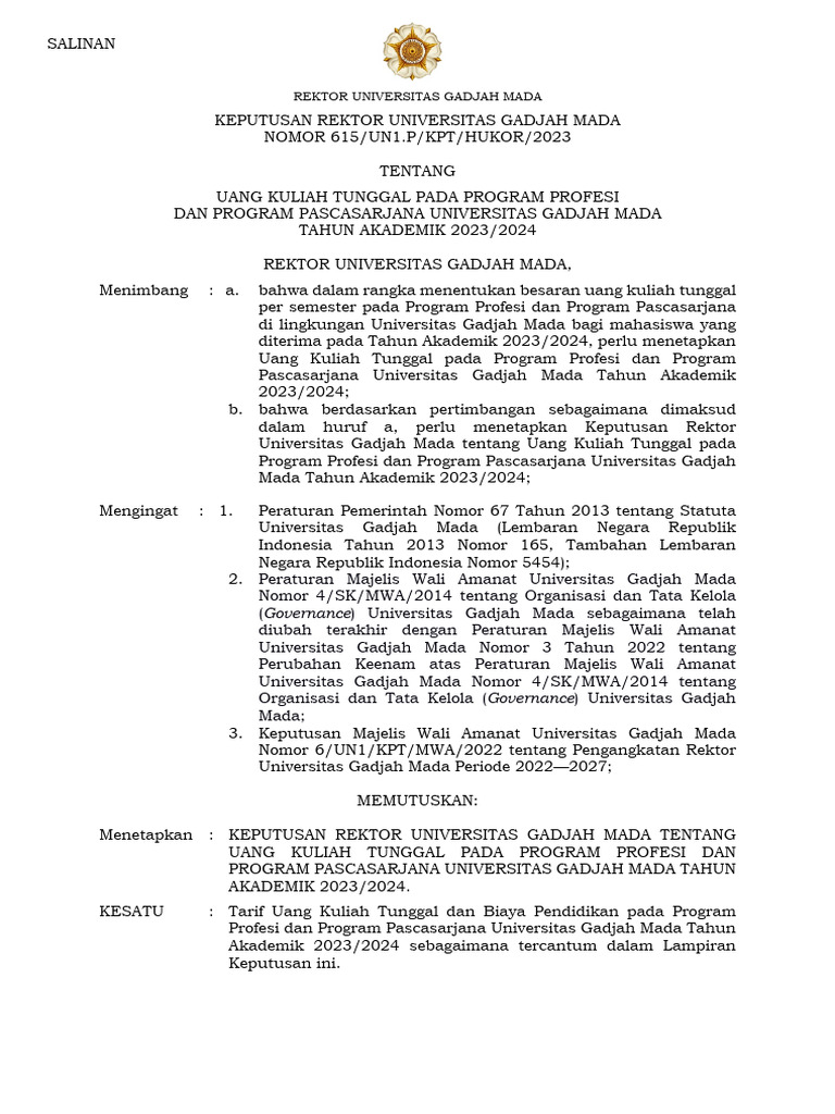 615 2023 SK UKT Profesi Pascasarjana 2023 SALINAN | PDF