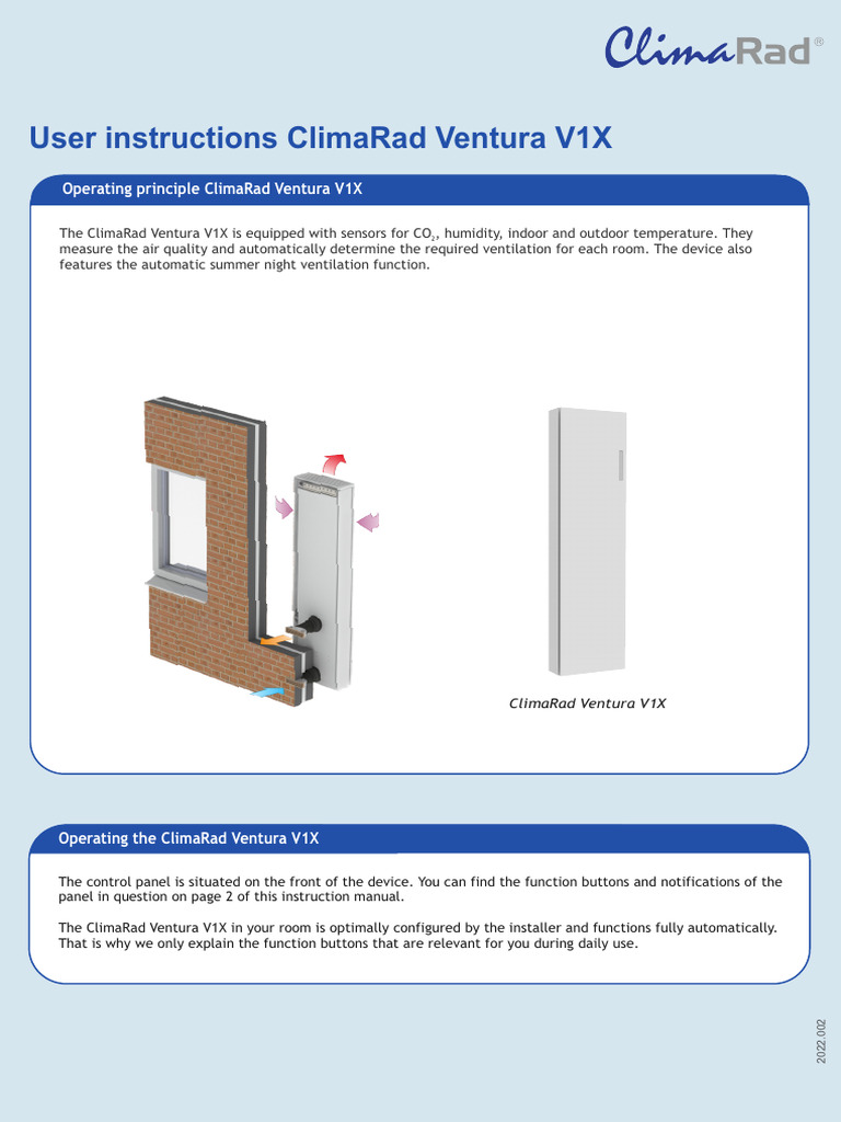 ClimaRad Ventura V1X User Guide | PDF | Ventilation (Architecture) | Automation