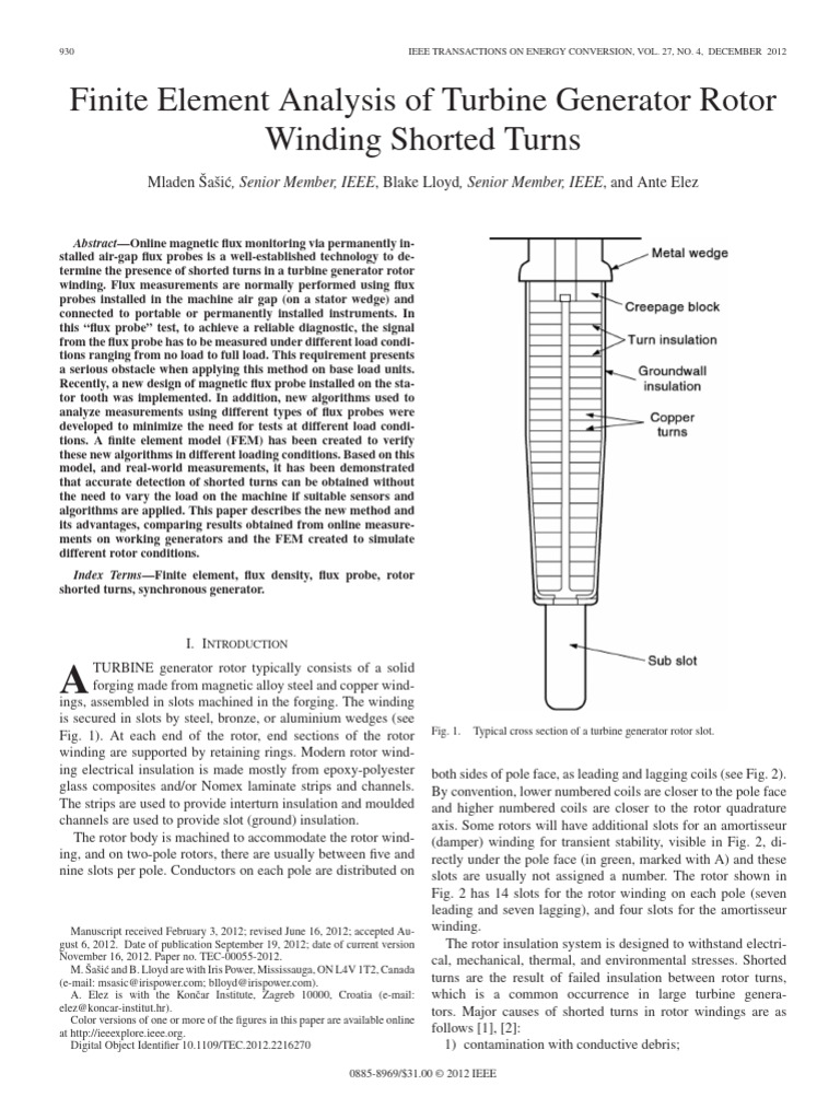 Analysis Of Turbine Generator Rotor Winding Shorted Turns Pdf Electric Generator Inductor