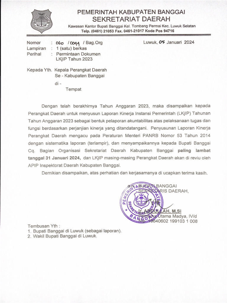 Permintaan Dokumen LKJIP 2023 | PDF