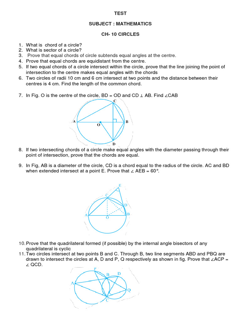 Test Ch -10 Circle Class 9 | PDF