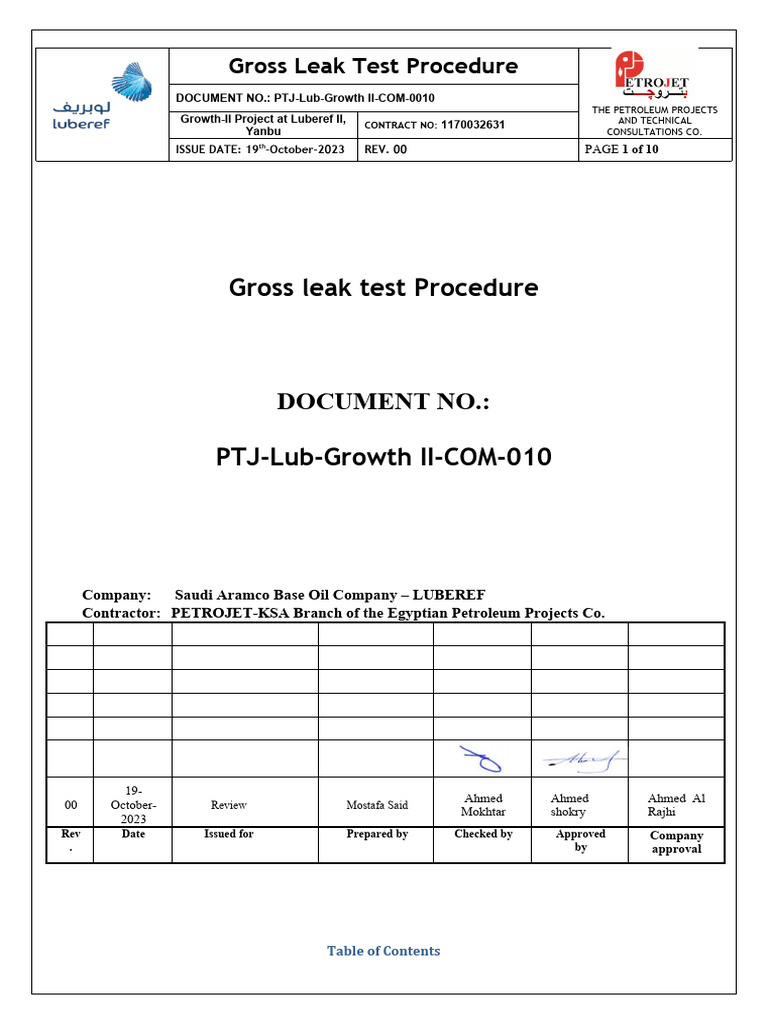 Piping Works Gross Leak Test Ptj Lub Growth Ii Com 0010 Rev0 Pdf Leak Valve 