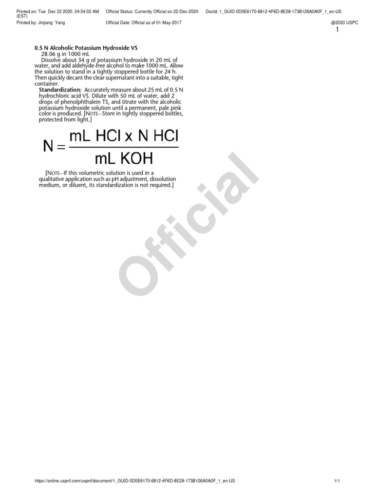 0.5 N Alcoholic Potassium Hydroxide | PDF