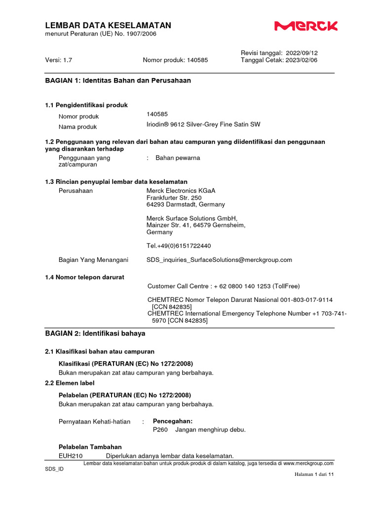 Iriodin 9612 Silver Grey Fine Satin SW MSDS Indone | PDF