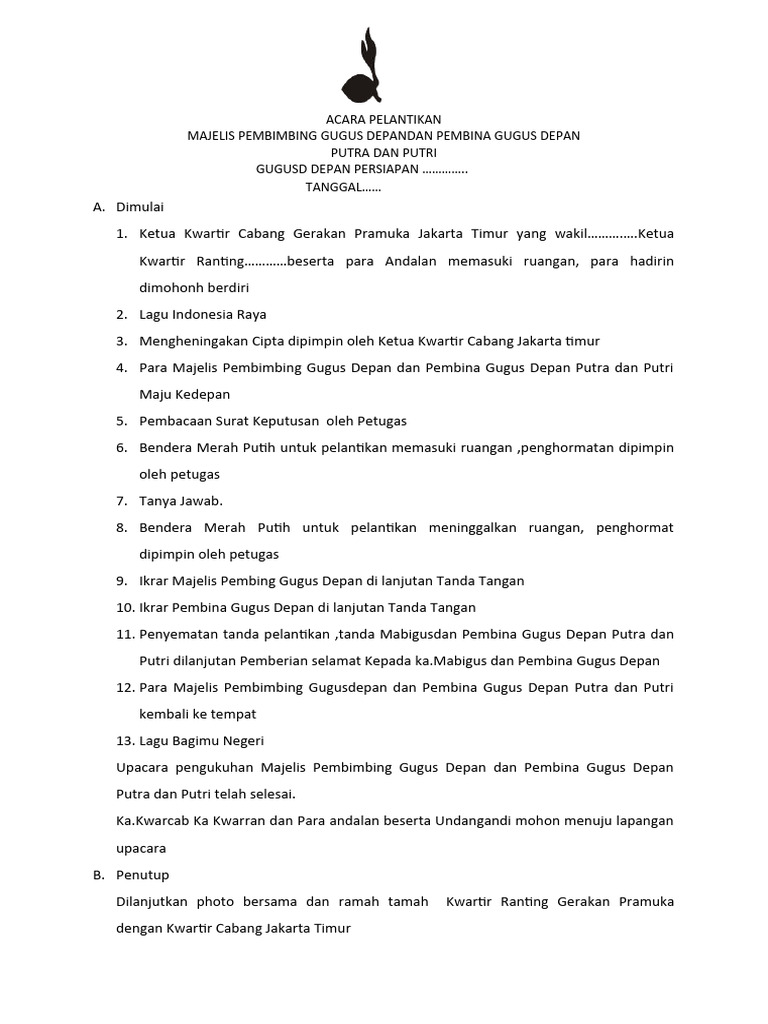 SUSUNAN ACARA PELANTIKAN GUGUS DEPAN 2021 | PDF