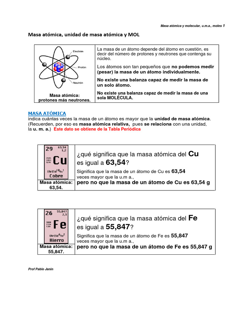 Masa Atómica y Unidad de Masa Atómica | PDF | Mole (Unidad ...