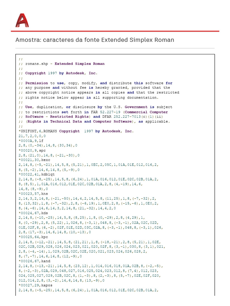 AutoCAD 2021 Ajuda - Amostra - Caracteres Da Fonte Extended Simplex ...