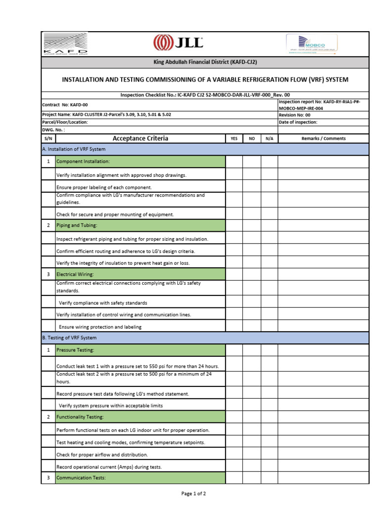 VRF Mep Checklist | PDF | Electrical Wiring | Building Insulation