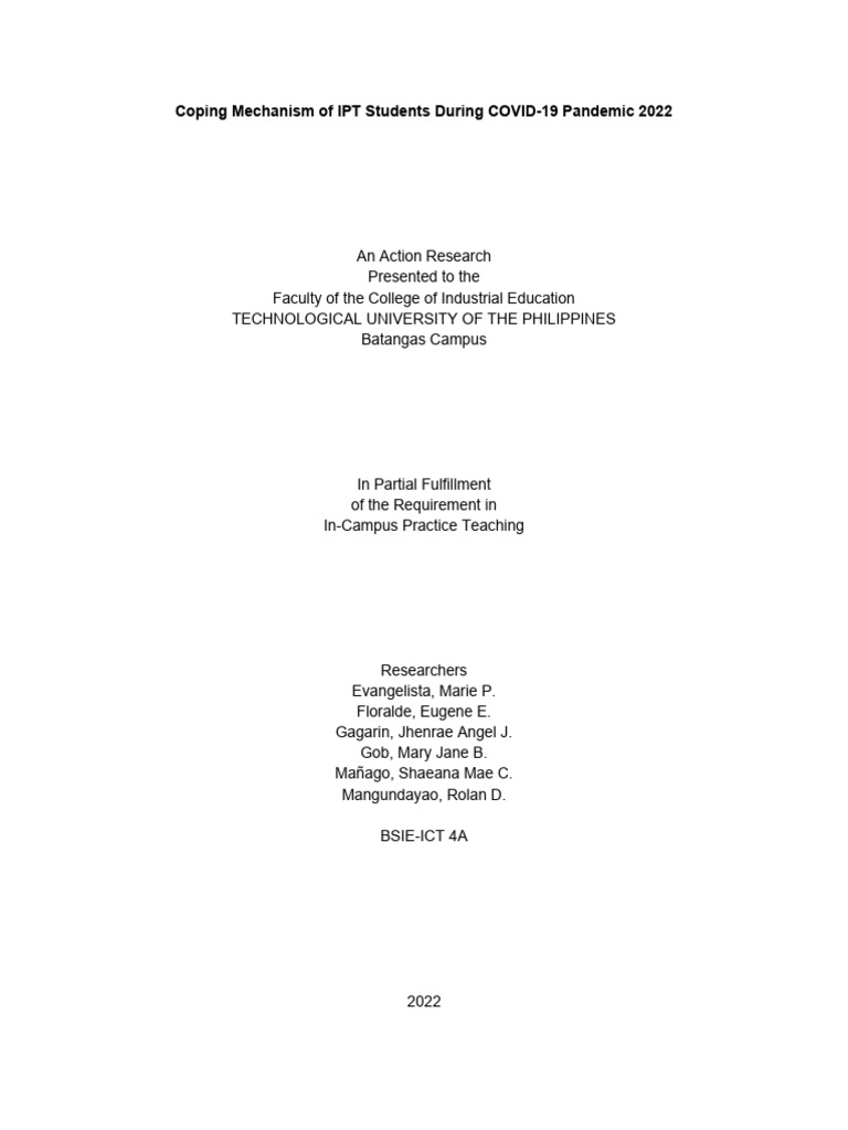(GROUP 2) Coping Mechanism of IPT Students During Covid 19 Pandemic ...