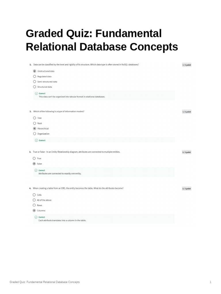 Graded Quiz Fundamental Relational Database Concept | PDF