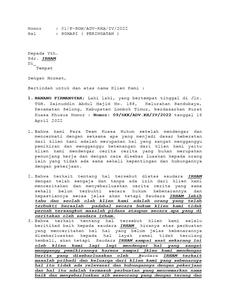 Dokumen Somasi | PDF