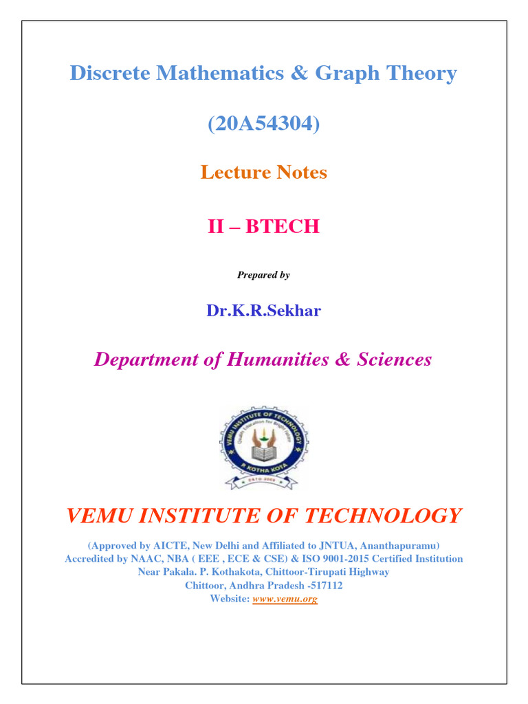 Discrete Mathematics & Graph Theory (20A54304) : Lecture Notes | PDF ...