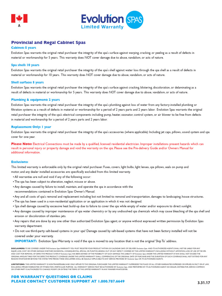 Evolution Spas - Acrylic Warranty | PDF | Legal Liability | Private Law