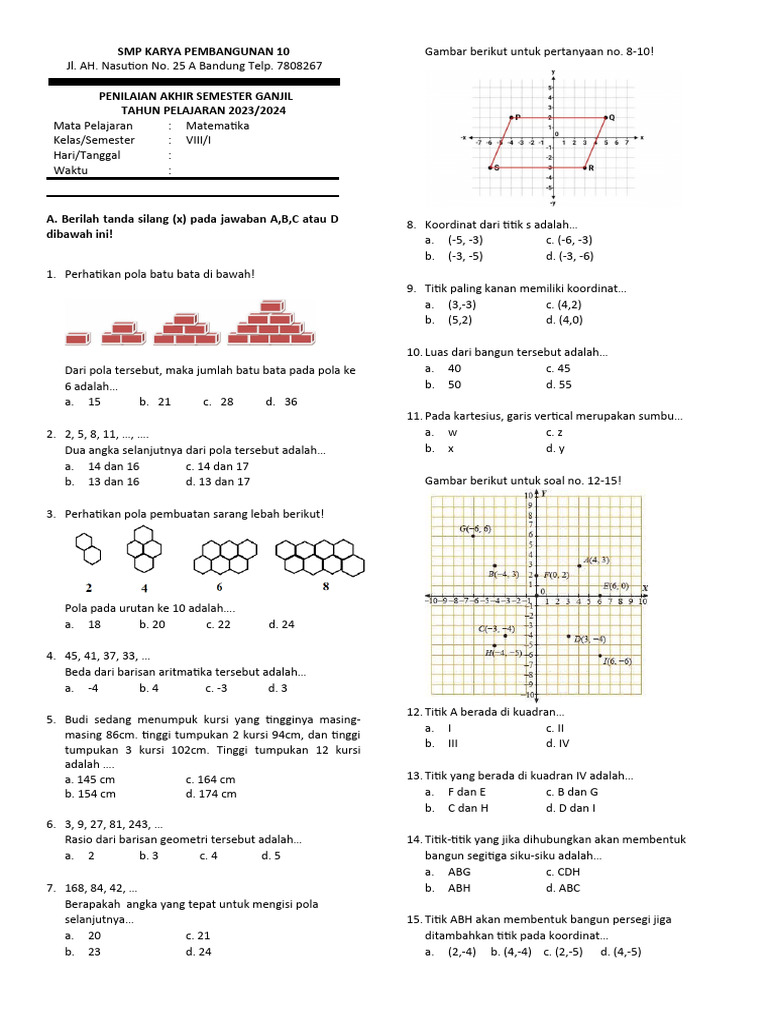 Soal Pas Matematika Kelas 8 | PDF