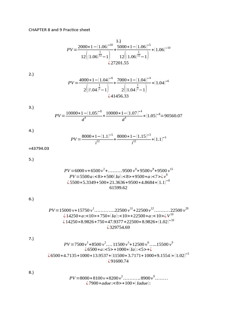 CHAPTER 8 and 9 Practice Sheet | PDF