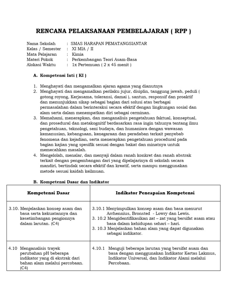 RPP Asam Basa PH Aksi 2 | PDF | Karier & Perkembangan