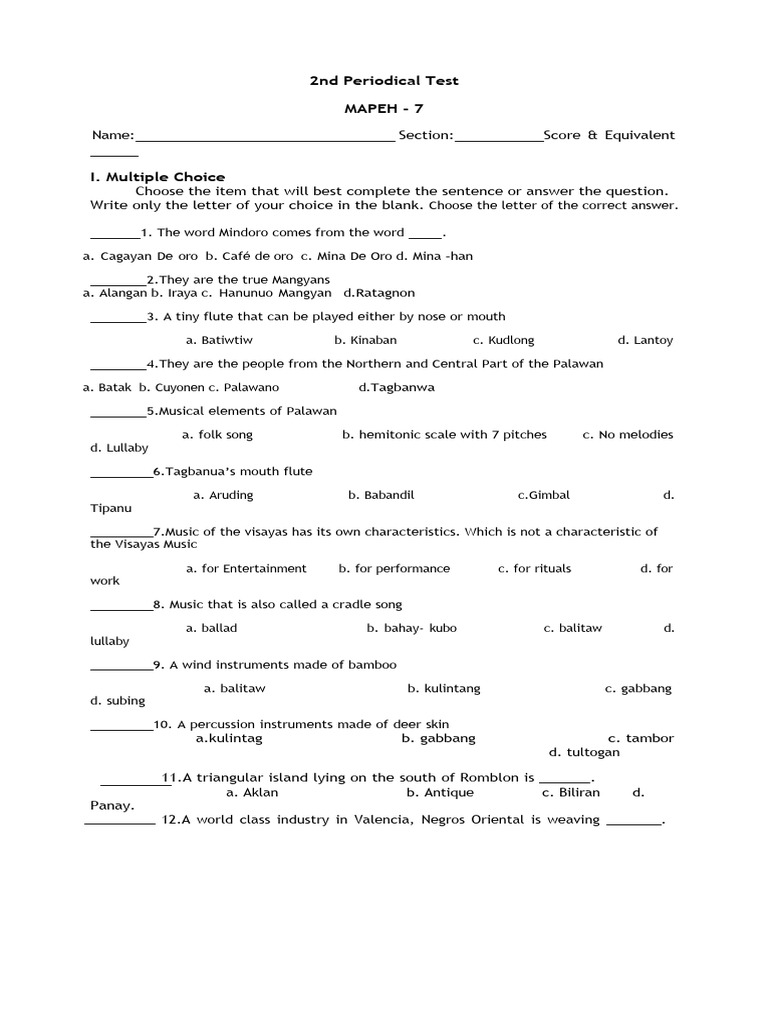 2nd Quarter Exam in Mapeh 7 | PDF | Foods | Food And Drink
