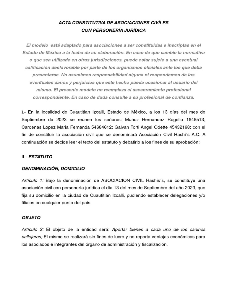 Acta Constitutiva Asociaciones Civiles | PDF | Comisión Europea | Donación