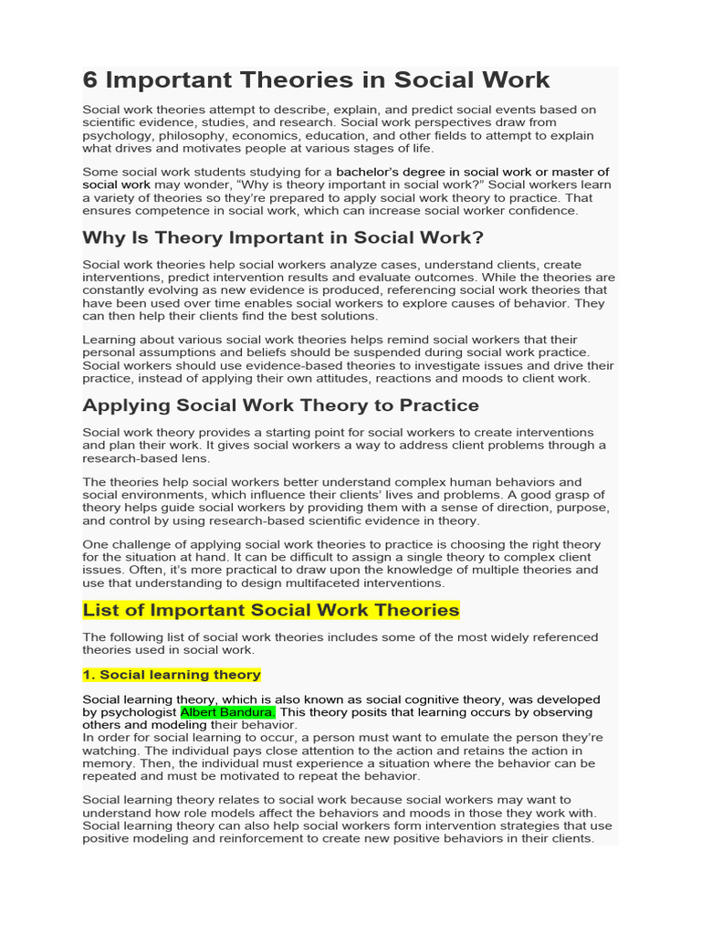 6 Important Theories in Social Work | PDF | Psychotherapy | Decision Making