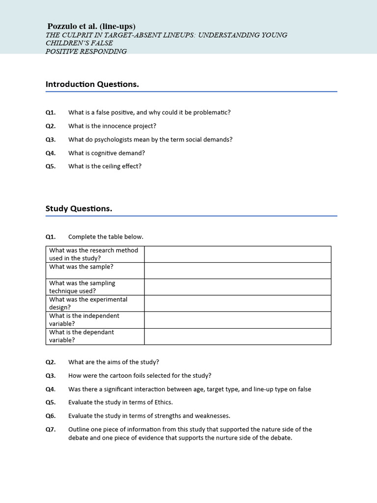 Pozzulo Workbook | PDF