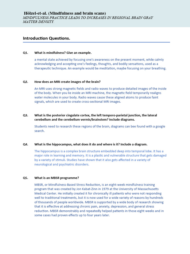 Answers H Lzel Workbook | PDF | Mindfulness | Brain