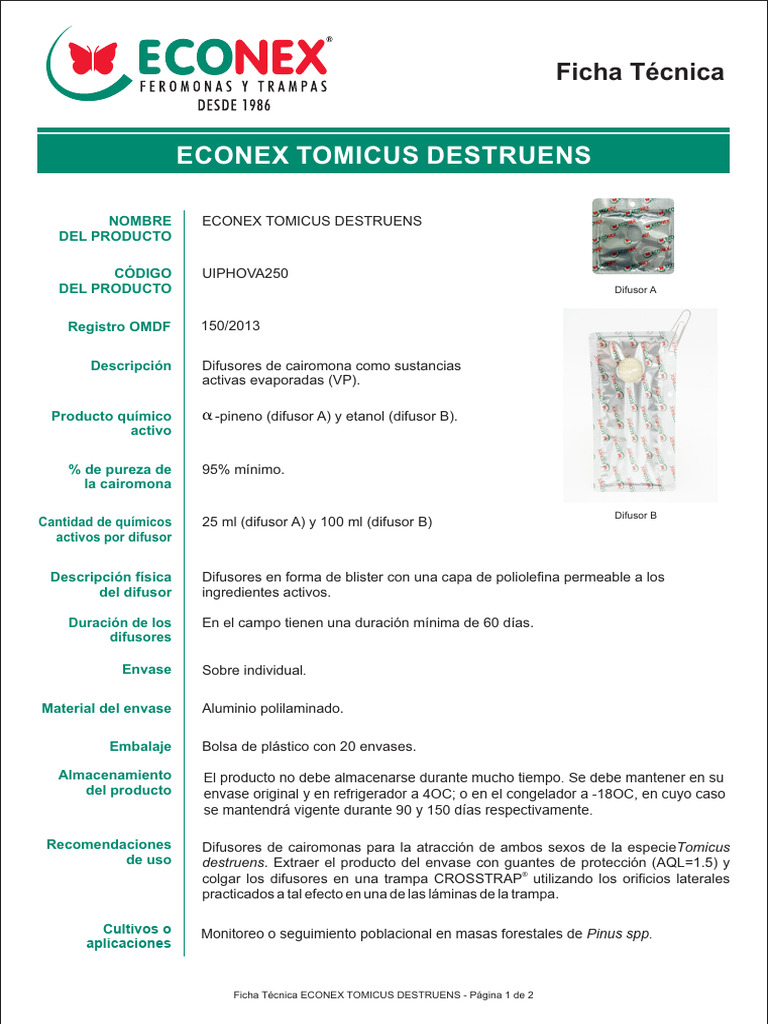 Ficha Técnica Econex Tomicus Destruens 60 Días | PDF | Tecnología