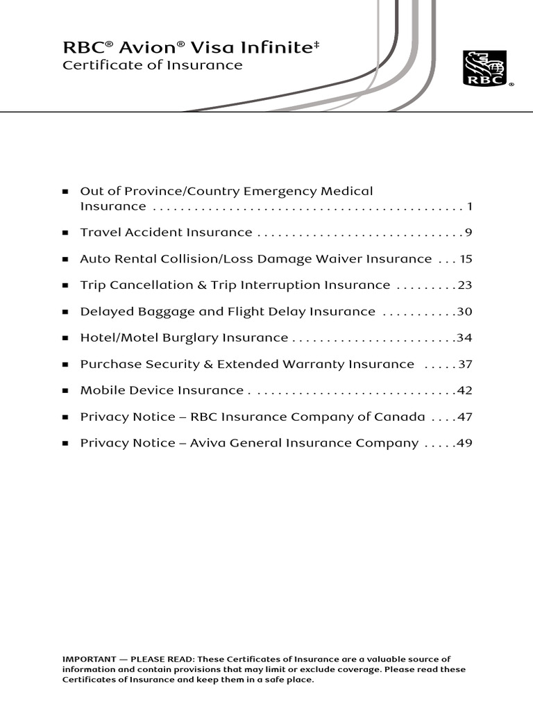 RBC Avion Visa Infinite Insurance Overview | PDF | Medical Prescription ...