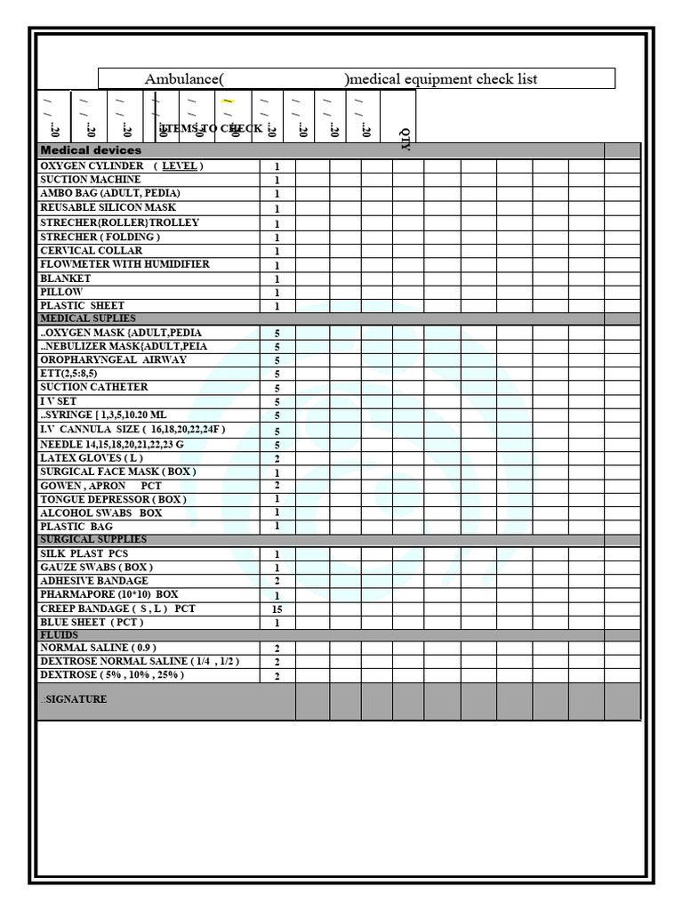 Ambulance Check List | PDF