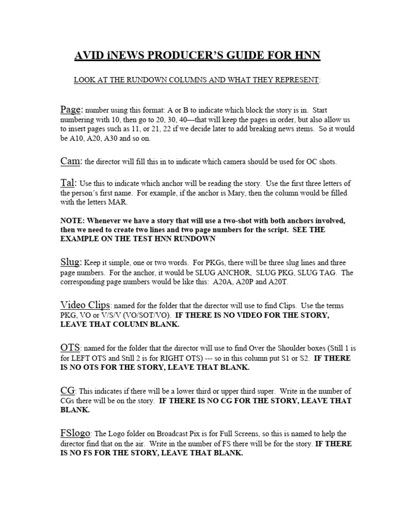 Inews HNN Producer Guide | PDF | News Broadcasting | Cursor (User ...