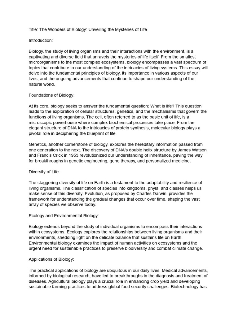 biology essay | PDF | Life | Biology