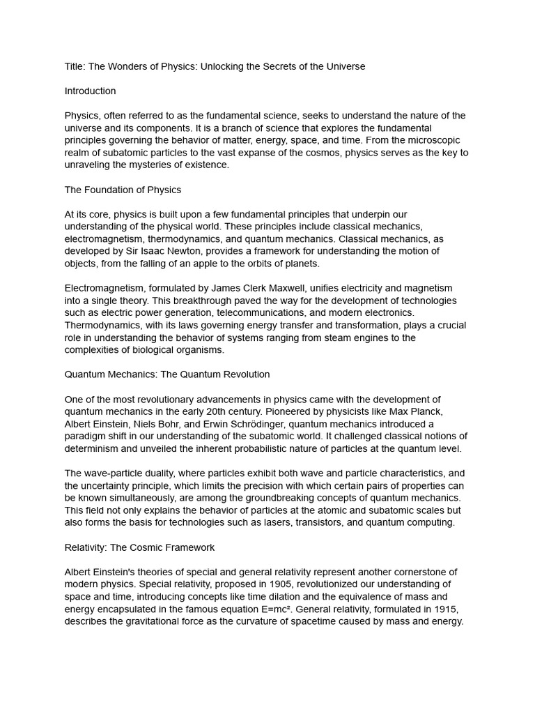 Physics Essay | PDF | General Relativity | Physical Cosmology