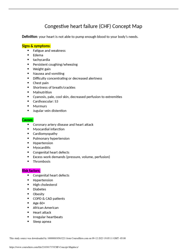 CHF Concept Map | Download Free PDF | Heart Failure | Heart
