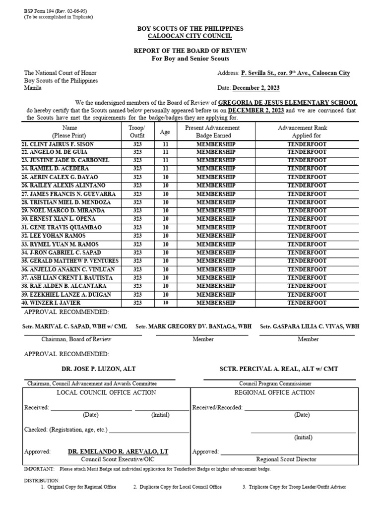 Boy Scouts of The Philippines Caloocan City Council Report of The Board ...