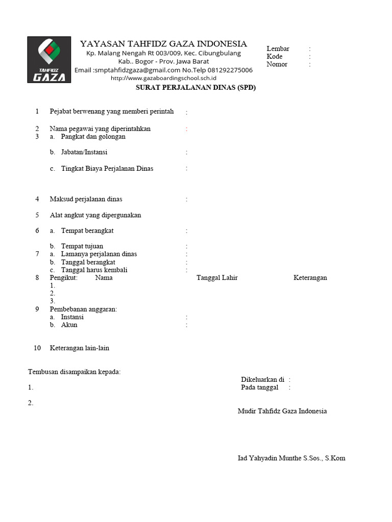 Surat Perjalanan Dinas Resmi SPD | PDF