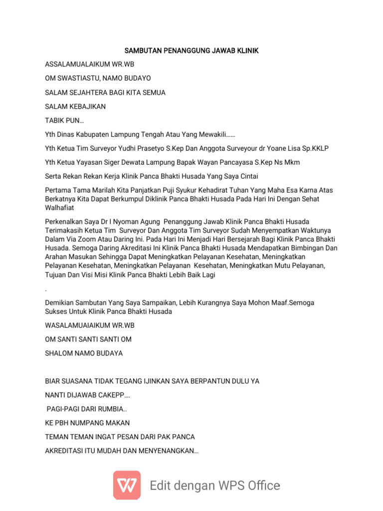 Sambutan Penanggung Jawab Klinik | PDF